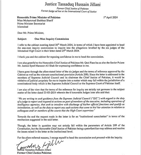Ex Cjp Jilani Steps Back From Heading Commission On Ihc Judges Letter