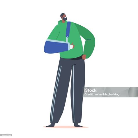 흰색 배경에 고립 붕대 팔을 가진 부상 환자 남성 캐릭터 병원 외상학과의 남자 가정의 방에 대한 스톡 벡터 아트 및 기타 이미지 가정의 방 건강 진단 건강관리와 의술