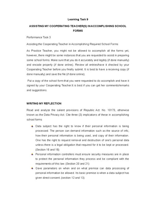 Learning Task 9 Module Learning Task 9 Assisting My Cooperating Teachers In Accomplishing