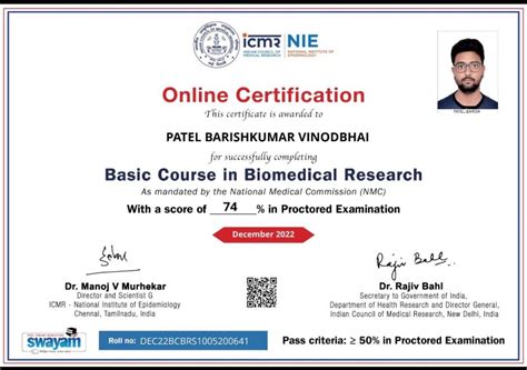 Successfully Completed Basic Course In Biomedical Research Dr Barish Patel