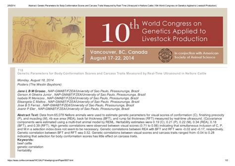 Pdf Genetic Parameters For Body Conformation Scores And Carcass Traits Measured By Real Time