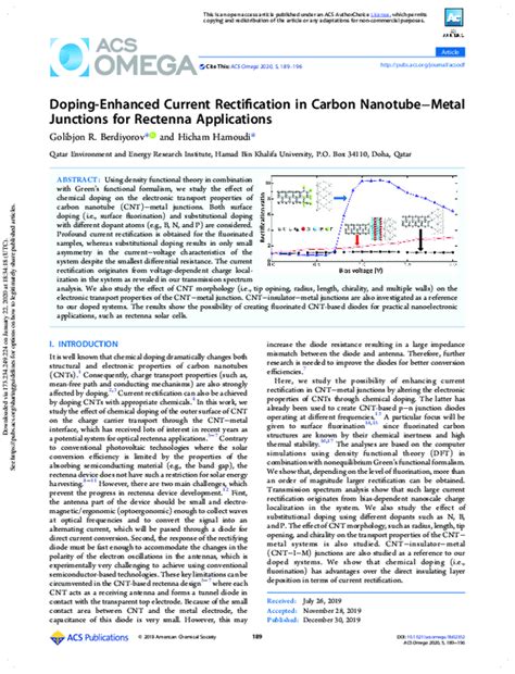 Pdf Doping Enhanced Current Rectification In Carbon Nanotubemetal Junctions For Rectenna