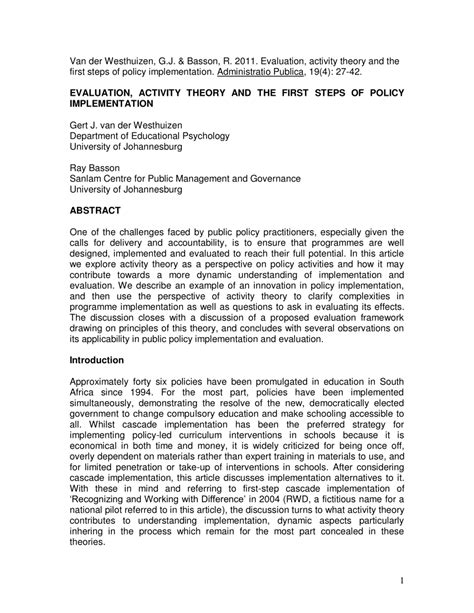 Pdf Evaluation Activity Theory And The First Steps Of Policy