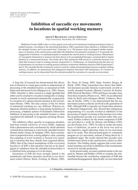 Pdf Inhibition Of Saccadic Eye Movements To Locations In Spatial Working Memory
