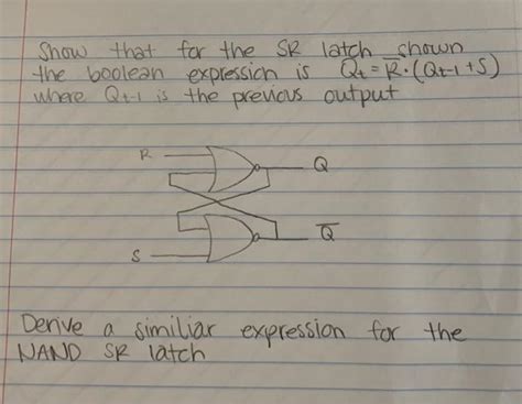 Solved Show That For The Sr Latch Shown The Boolean