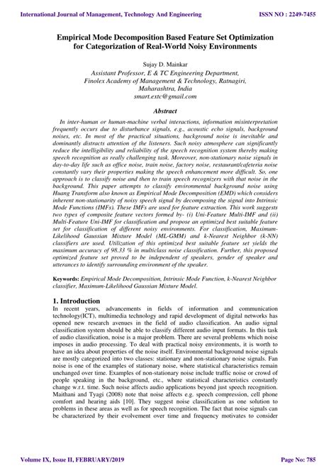 Pdf Empirical Mode Decomposition Based Feature Set Optimization For