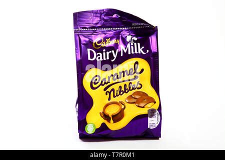 Packet Of Cadbury Dairy Milk Caramel Cake Slices With Cake Slice On Top