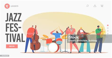 재즈 페스티벌 랜딩 페이지 템플릿 무대 공연 콘서트에서 음악 밴드 악기를 가진 아티스트 캐릭터 Classical Concert에