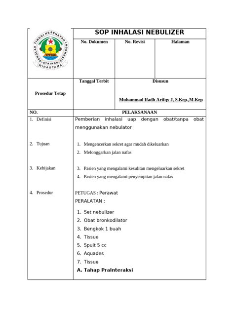 Sop Inhalasi Nebulizer Pdf