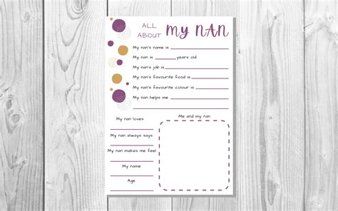 All About My Nan Printable Quiz Purple And Gold Circles Design Etsy