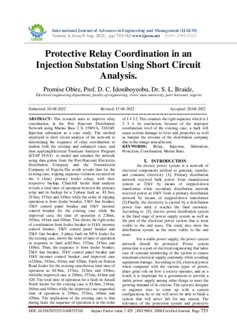 Pdf Protective Relay Coordination In An Injection Substation Using