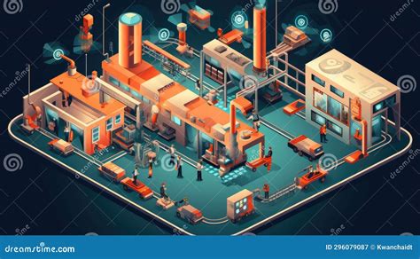 A Smart Factory With Interconnected Machinery Controlled By Sensors Representing The Concept Of