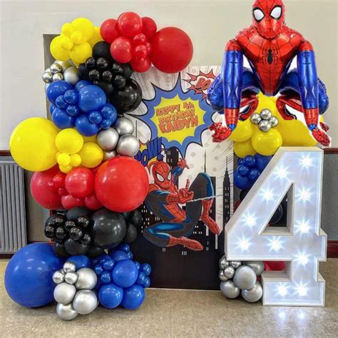 131 개대 스파이더 맨 풍선 화환 아치 키트 3d 거대한 스파이더 맨 호일 풍선 영웅 테마 생일 아기 샤워 파티 장식