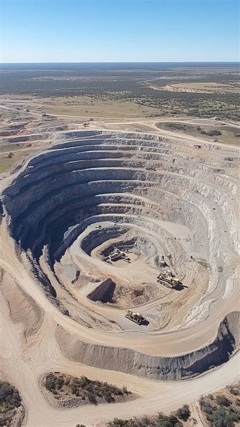 Aerial View Of A Massive Open Pit Mine In A Desolate Landscape Stock