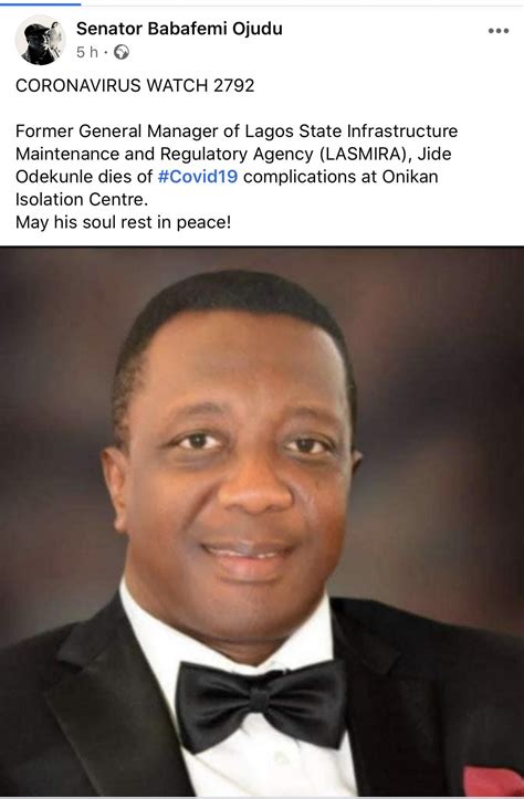Ex Lasimra Boss Jide Odekunle Dies Of Covid 19 In Lagos Daily Post