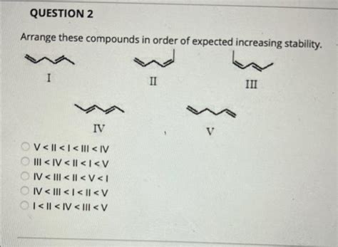 Solved Arrange These Compounds In Order Of Expected