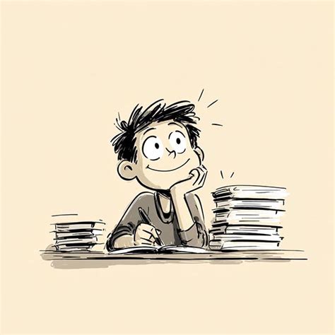 Cheerful Student Doing His Homework Sketch Drawing