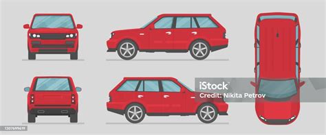 측면 보기 전면 보기 백뷰 상단 보기 평평한 스타일의 만화 자동차 스포츠 유틸리티 자동차에 대한 스톡 벡터 아트 및 기타 이미지 스포츠 유틸리티 자동차 차 전경