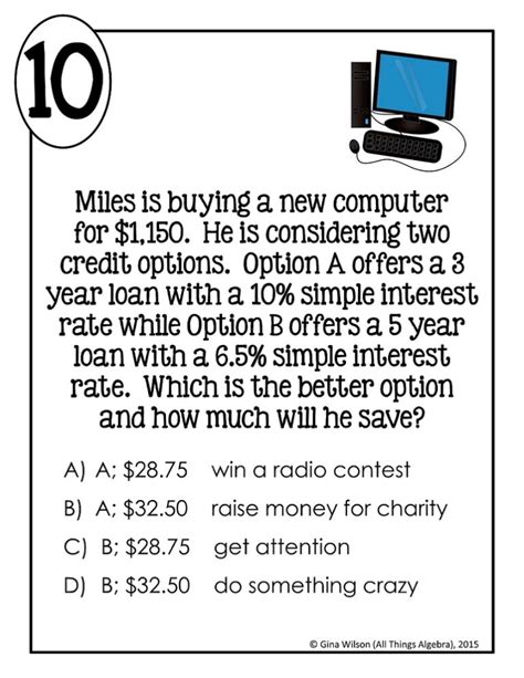 Simple Interest Math Lib Activity All Things Algebra®