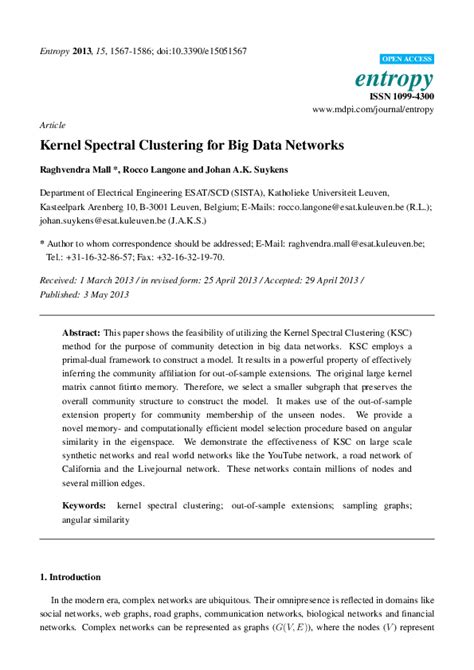 Pdf Kernel Spectral Clustering For Big Data Networks