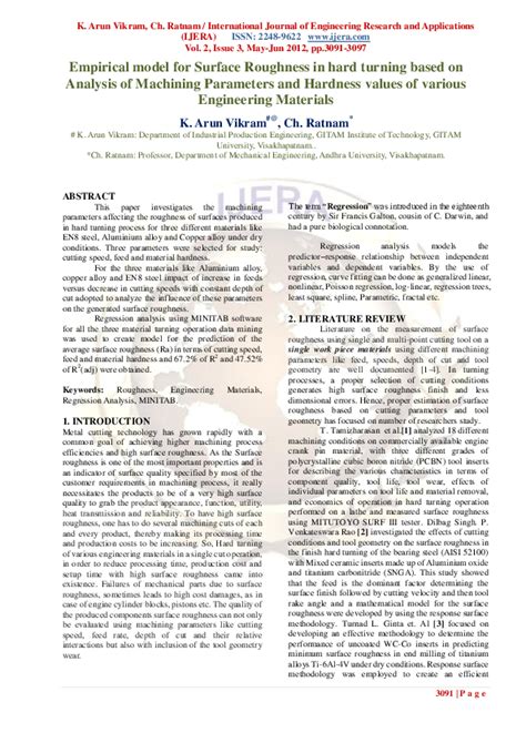 Pdf Empirical Model For Surface Roughness In Hard Turning Based On Analysis Of Machining