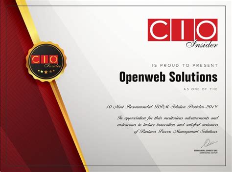 cio insider magazine selects openweb solutions among 10 most recommended bpm solution providers