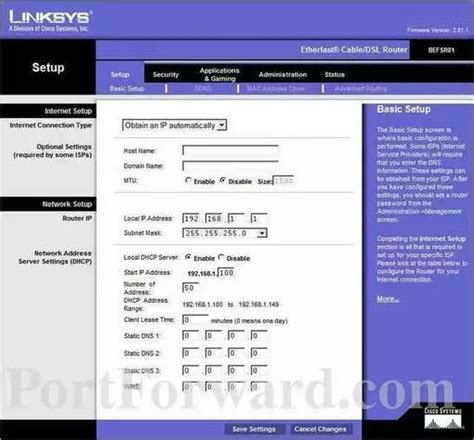 Linksys BEFSR Router Port Forwarding Instructions