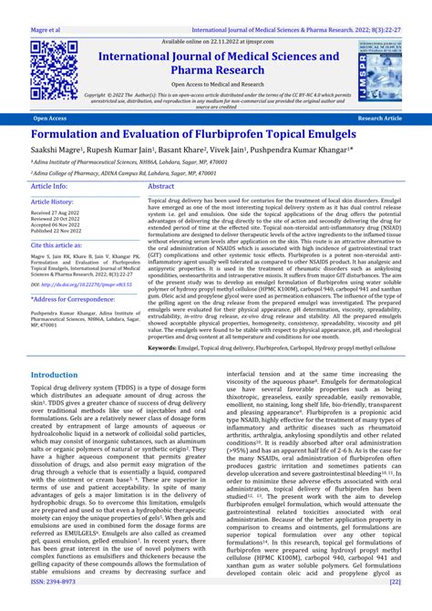Pdf Formulation And Evaluation Of Flurbiprofen Topical Emulgels