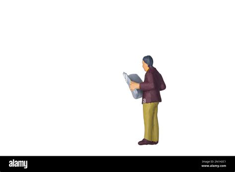 A Man Reading A Newspaper Isolated On White Background Side View Stock Photo Alamy