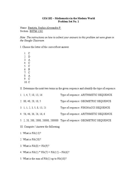 Ged 102 Problem Set No 1 Pdf Mathematics Sequence