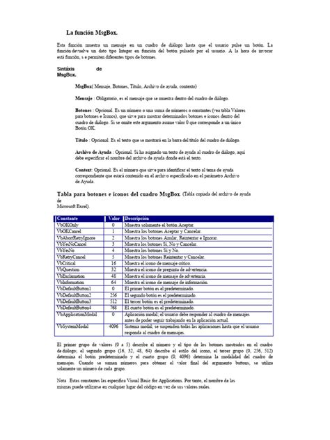 La Función Msgbox Pdf Archivo De Computadora Básico