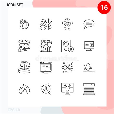 Mobile Interface Outline Set Of 16 Pictograms Of Sale Discount Mirror Buy Conversation Stock