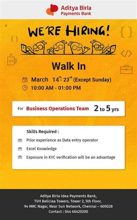 Priyadharshini Rajendran On Linkedin Walk In Aditya Birla Payments Bank From March 14th Till
