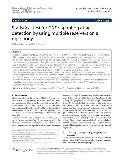 Pdf Statistical Test For Gnss Spoofing Attack Detection By Using Multiple Receivers On A Rigid