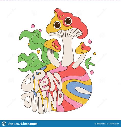 Modern Psychedelic Art Concept Trippy Mushrooms With Eyes Rainbow