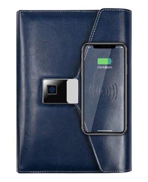 ᐉ Блокнот з відбитком пальця з вбудованим повербанком бездротовою зарядкою та Usb флешкою Синій