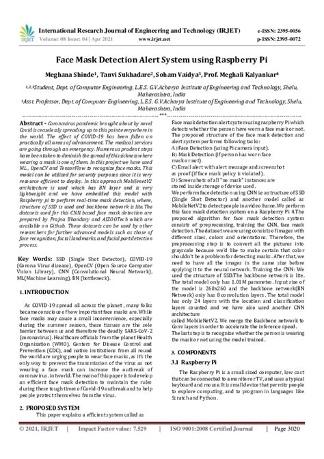 Pdf Irjet Face Mask Detection Alert System Using Raspberry Pi