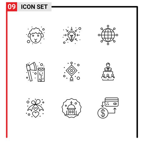 9 User Interface Outline Pack Of Modern Signs And Symbols Of Chinese Tool Business Cutting Axe