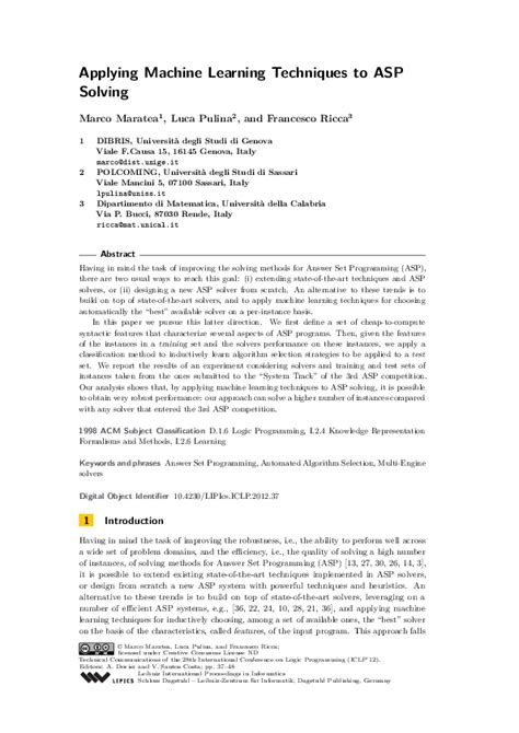 pdf applying machine learning techniques to asp solving