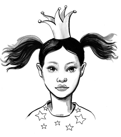 Premium Photo Cute Girl In Princess Crown Ink Black And White Drawing