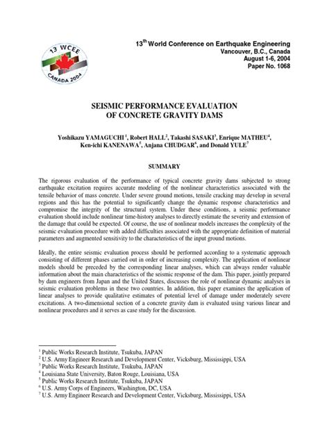 Seismic Performance Evaluation Of Concrete Gravity Dams Pdf Earthquakes Earthquake Engineering