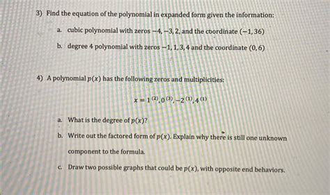 Solved 3 Find The Equation Of The Polynomial In Expanded