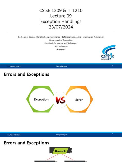 Lec 09 Exception Handlings Pdf Java Programming Language Computer Program