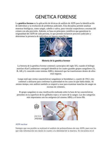 Genética Forense Identificación Adn Y Historia Pdf Tipo De Sangre