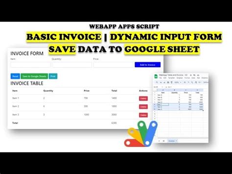WebApp Apps Script Create Basic INVOICE Dynamic Input Form Save