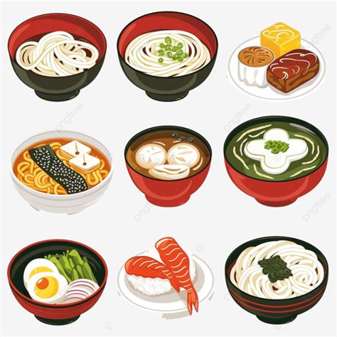 Asian Food Collection Clip Art Udon Kamaboko Meiji Shrine Set Asian