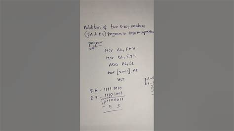 Addition Of Two 8 Bit Numbers Program In 8086 Microprocessorsshort Youtube