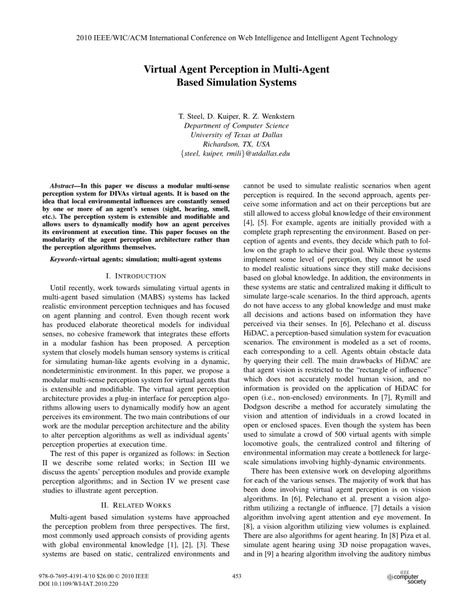 Pdf Virtual Agent Perception In Multi Agent Based Simulation Systems