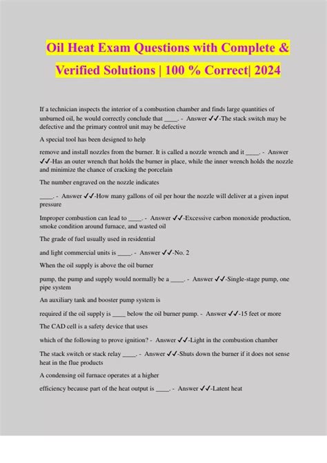 Oil Heat Exam Questions With Complete And Verified Solutions 100