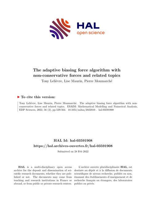 PDF The Adaptive Biasing Force Algorithm With Non Conservative Forces And Related Topics